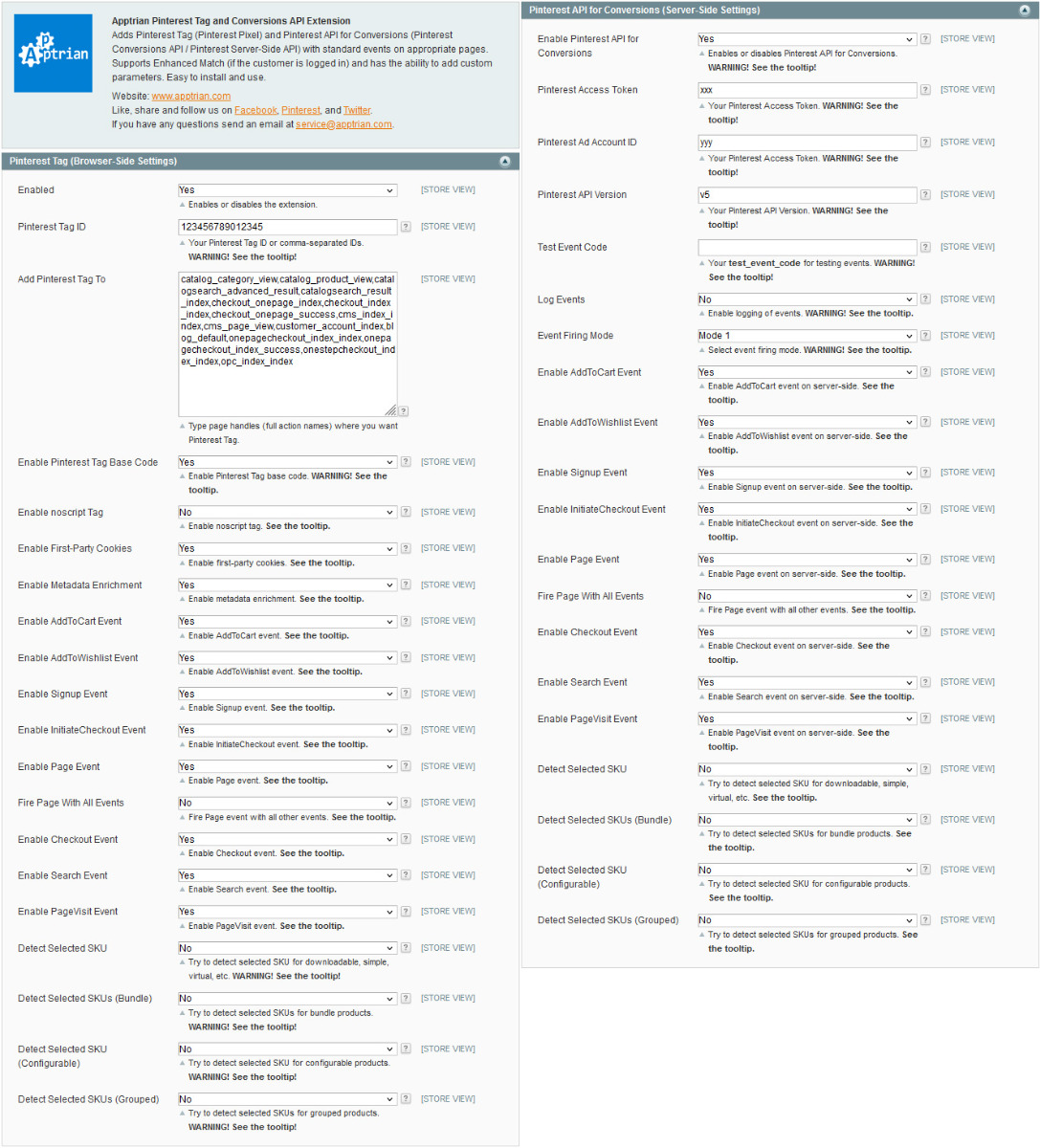Apptrian Pinterest Tag And Conversions API For Magento 1 OpenMage
