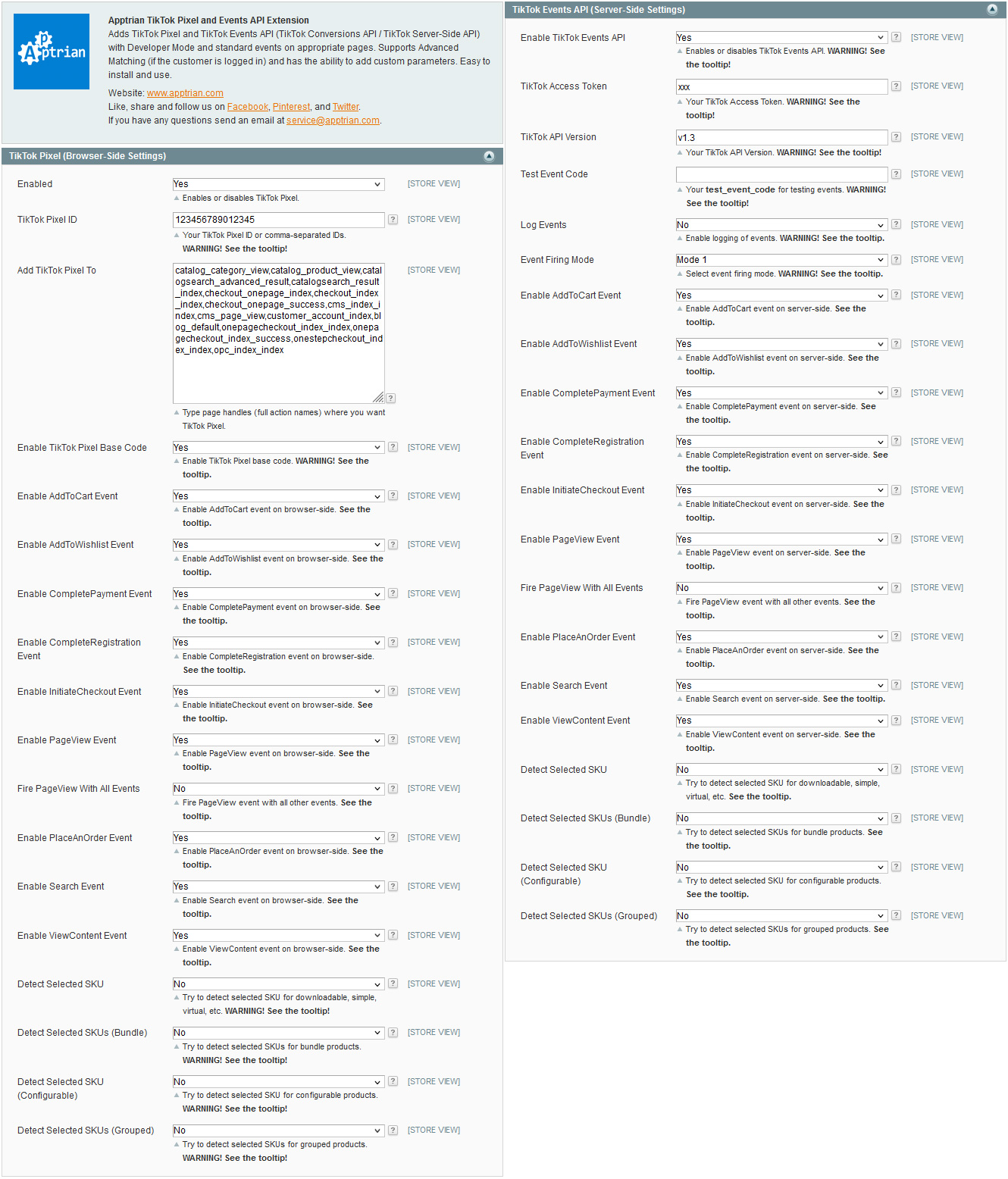 Apptrian - TikTok Pixel and Events API for Magento 1 OpenMage